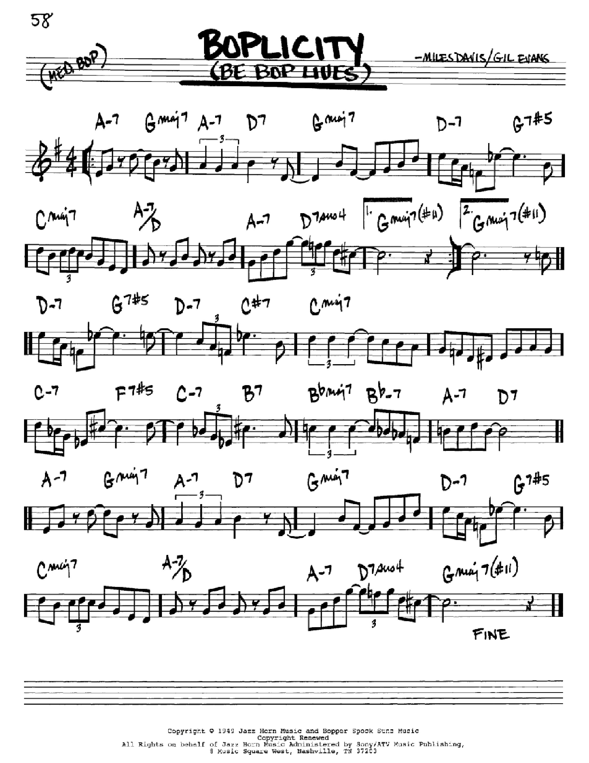 Play Official version of Boplicity (Be Bop Lives) Sheet Music by Miles ...