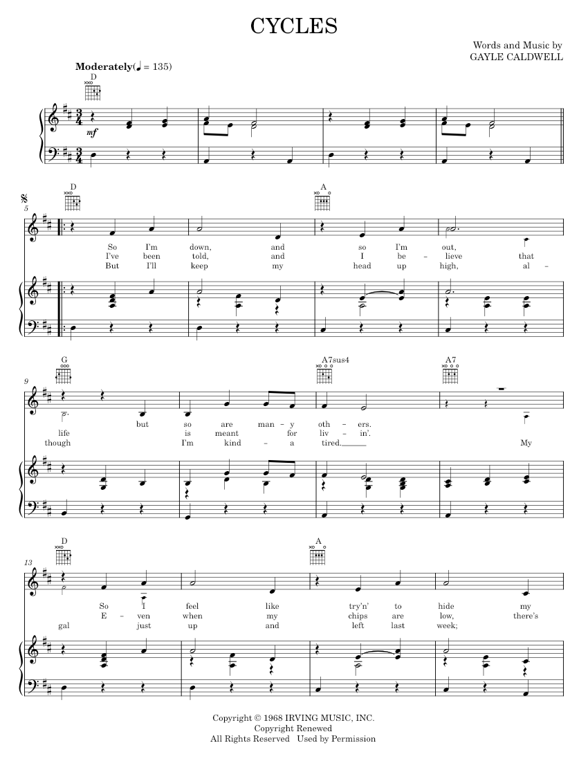 Play Official version of Cycles Sheet Music by Frank Sinatra for Piano ...