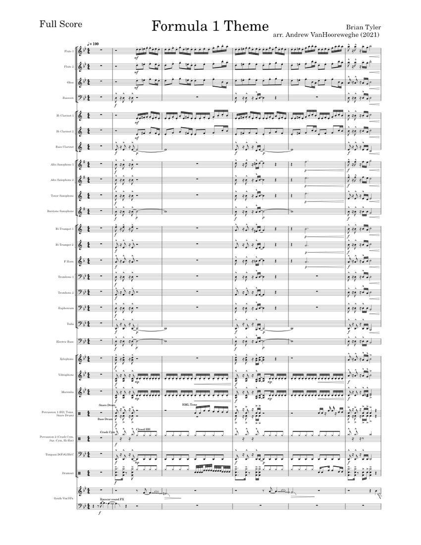 Formula 1 Theme Van Sheet music for Trombone, Euphonium, Tuba, Vocals ...