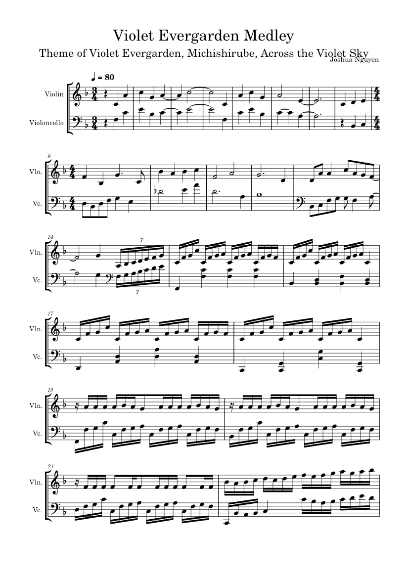 Violet Evergarden Medley - Evan Call, Minori Chihara Sheet Music for ...