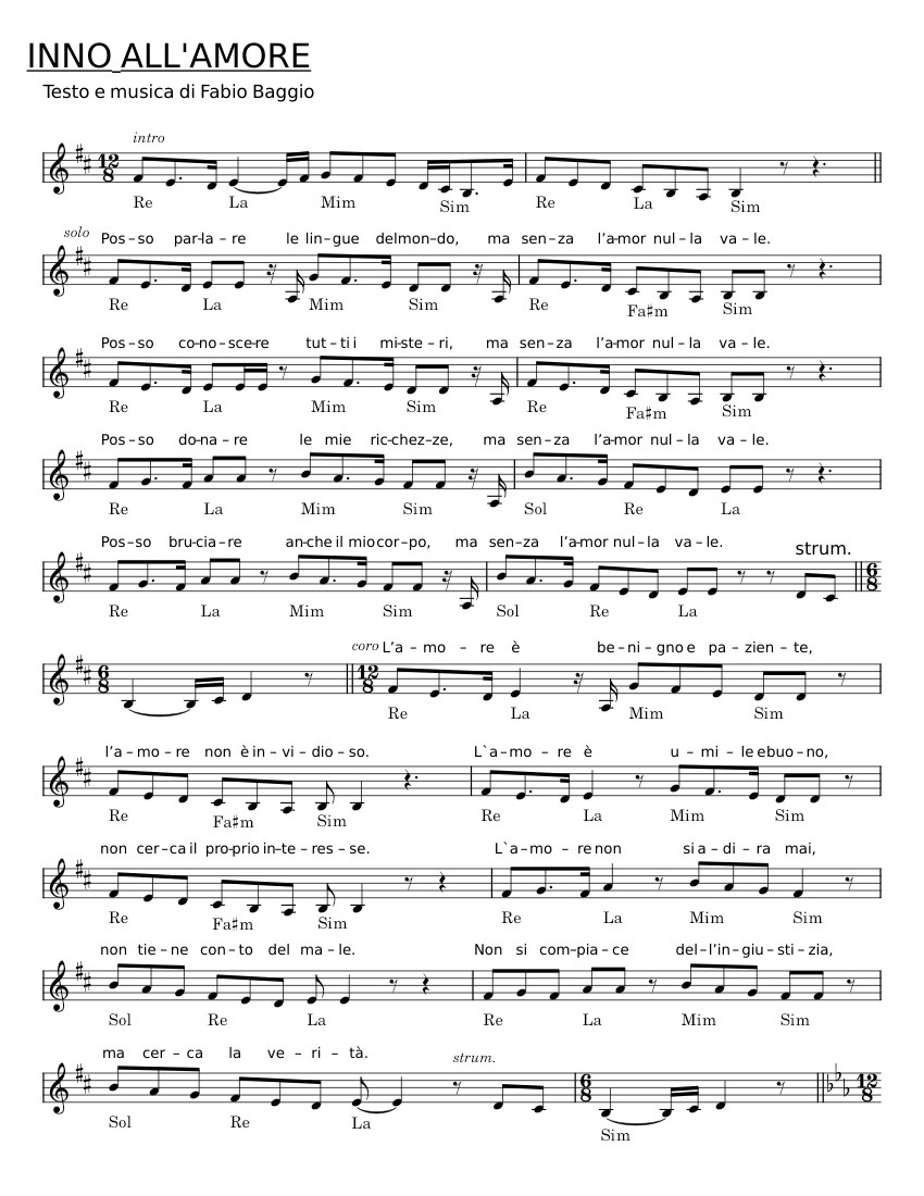 INNO ALL'AMORE - Fabio Baggio Sheet Music with Chords for Synthesizer ...