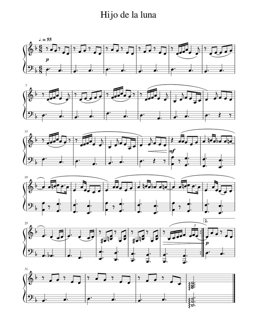 Hijo de la Luna Sheet music for Piano (Solo) Easy | Musescore.com