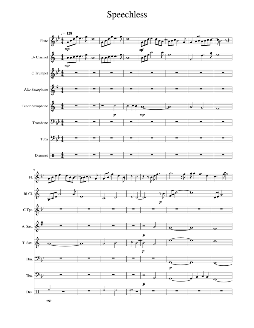 Speechless Sheet music for Trombone, Tuba, Flute, Clarinet in b-flat ...