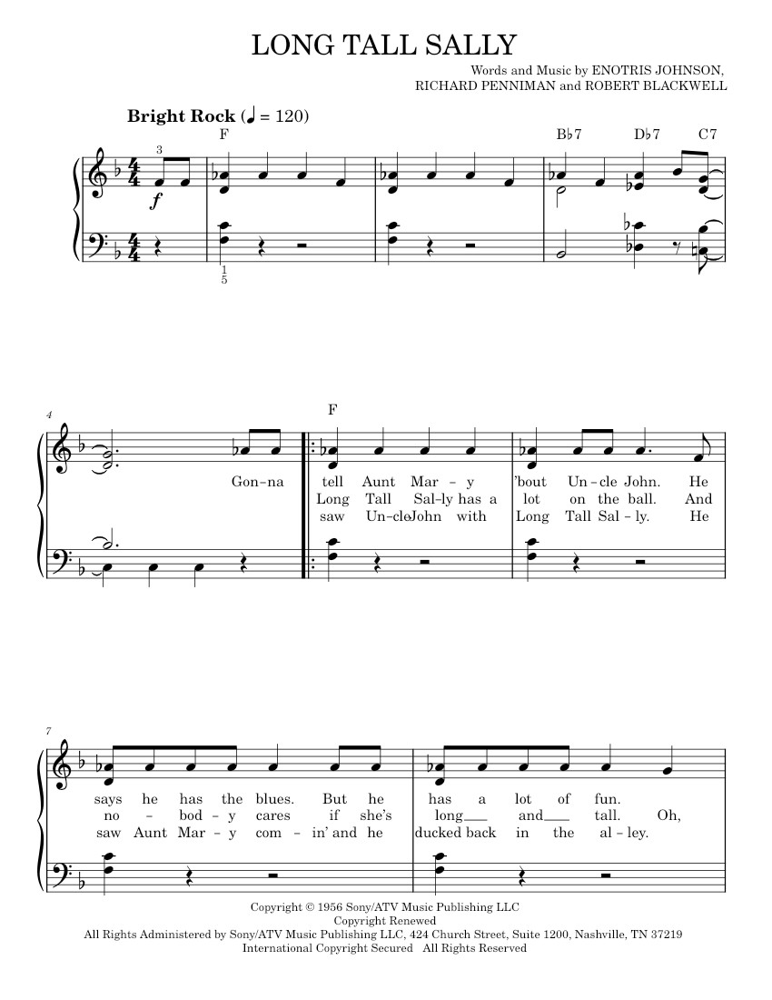 Play Official version of Long Tall Sally sheet music by Little Richard ...
