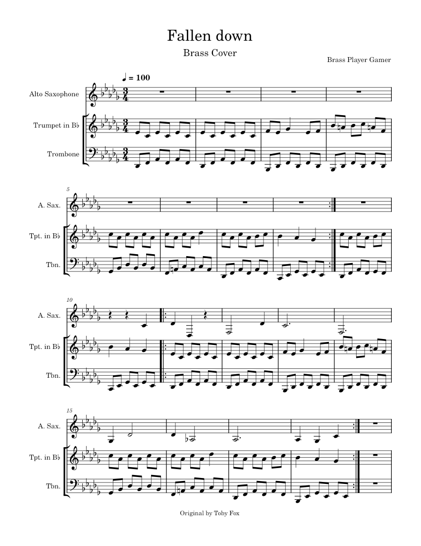Fallen Down – Toby Fox Fallen Down – Undertale Sheet music for Trombone, Saxophone alto, Trumpet ...