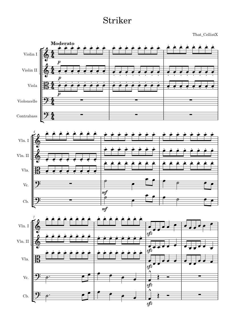 Striker Sheet music for Contrabass, Violin, Viola, Cello (String ...
