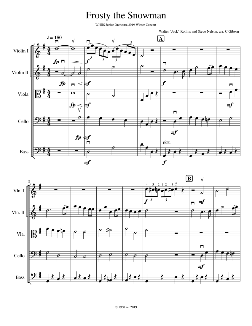 Frosty the Snowman (2019) Sheet music for Contrabass, Violin, Viola ...