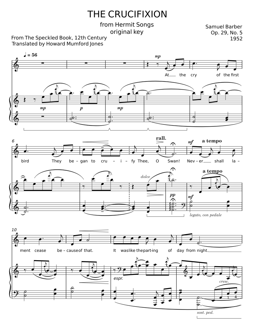The Crucifixion - Samuel Barber Sheet Music for Piano, Synthesizer ...