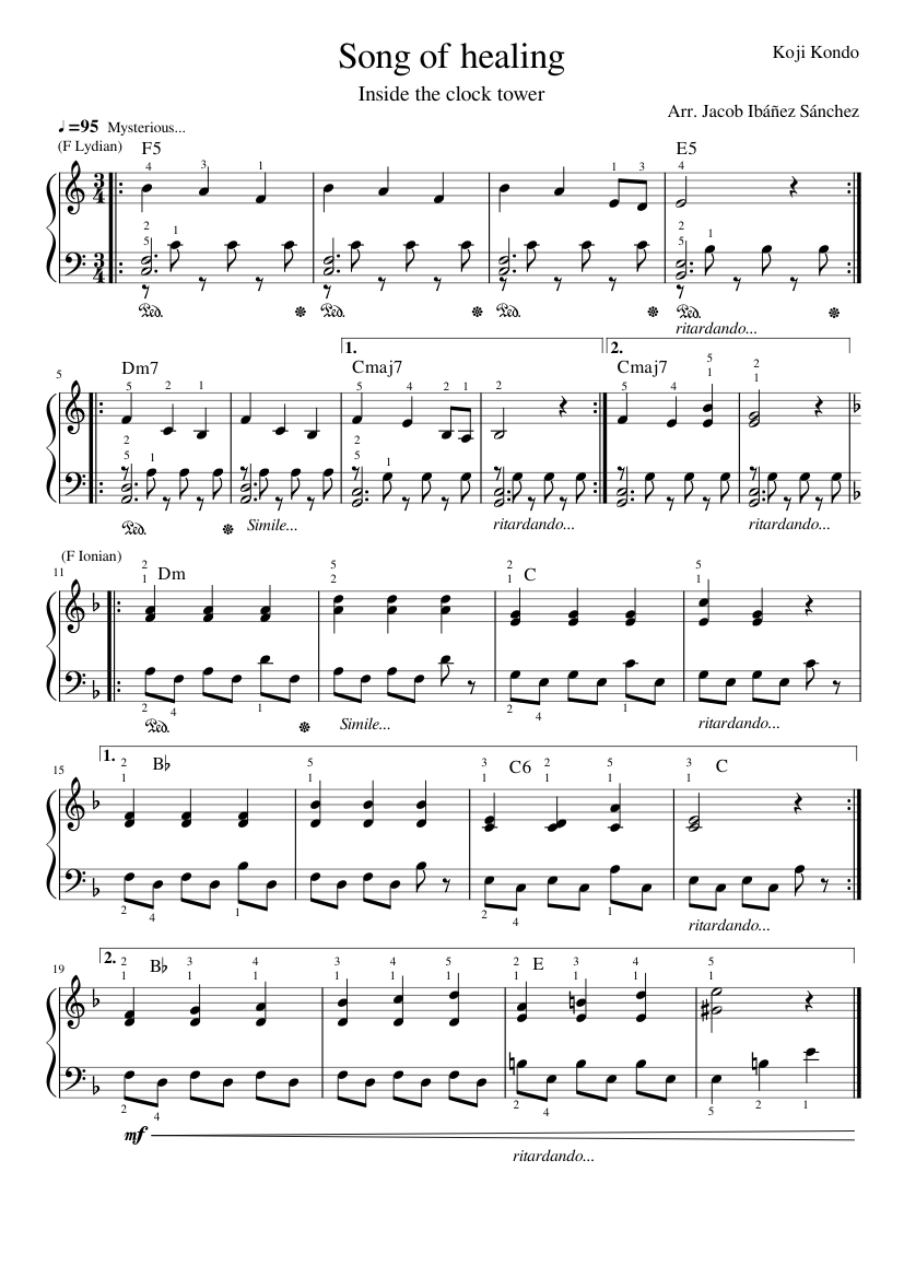 Song of healing (piano beginner) Sheet music for Piano (Solo) Easy ...