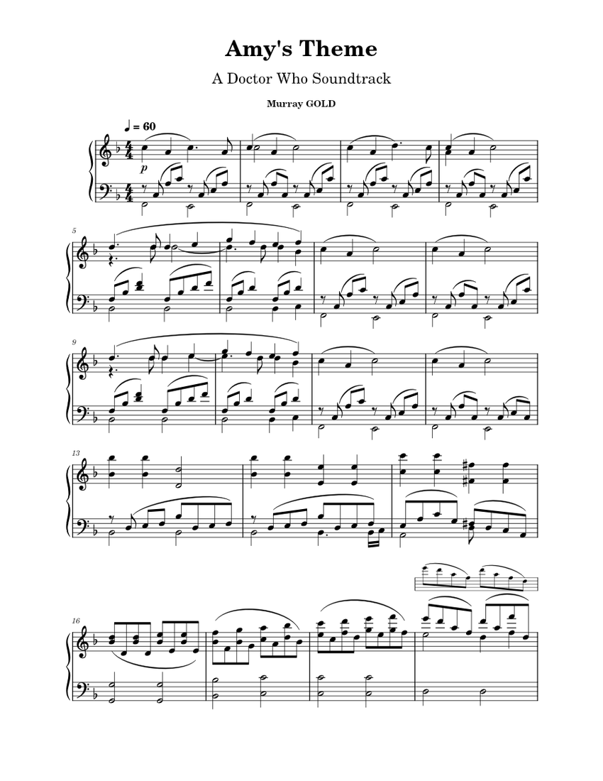 Amy's Theme – Murray Gold Sheet music for Piano (Solo) | Musescore.com