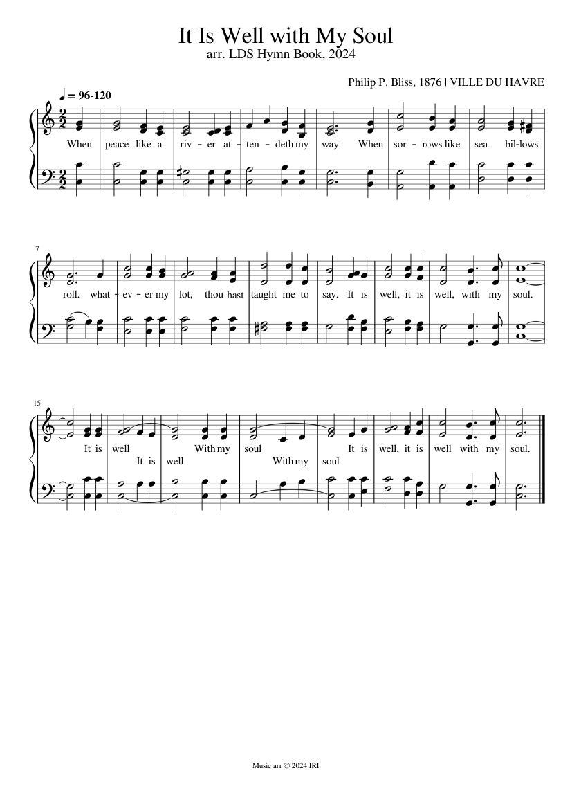 It Is Well with My Soul-LDS Sheet Music for Piano (Solo) easy ...