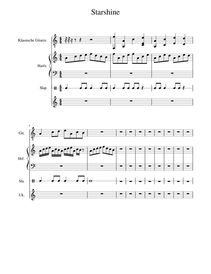 Starshine Sheet music for Guitar, Harp, Ukulele, Slap (Mixed Quartet ...