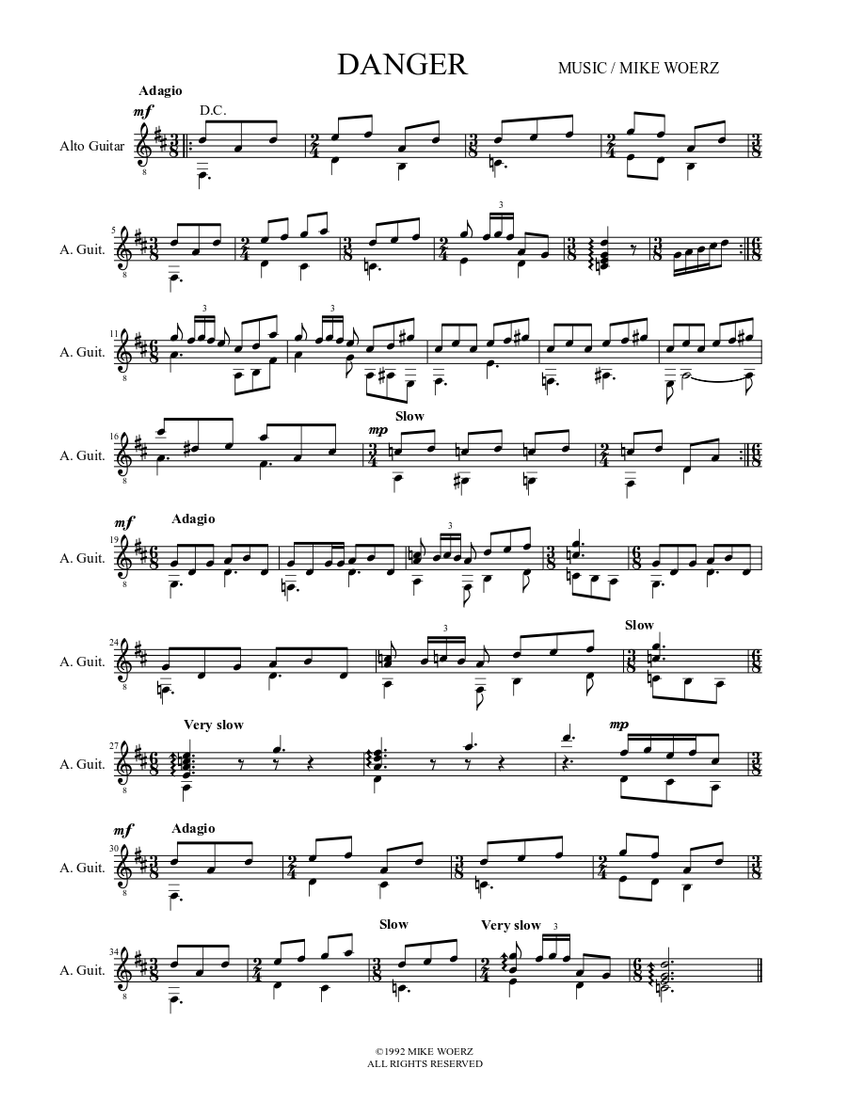 DANGER Sheet music for Guitar (Solo) | Download and print in PDF or ...