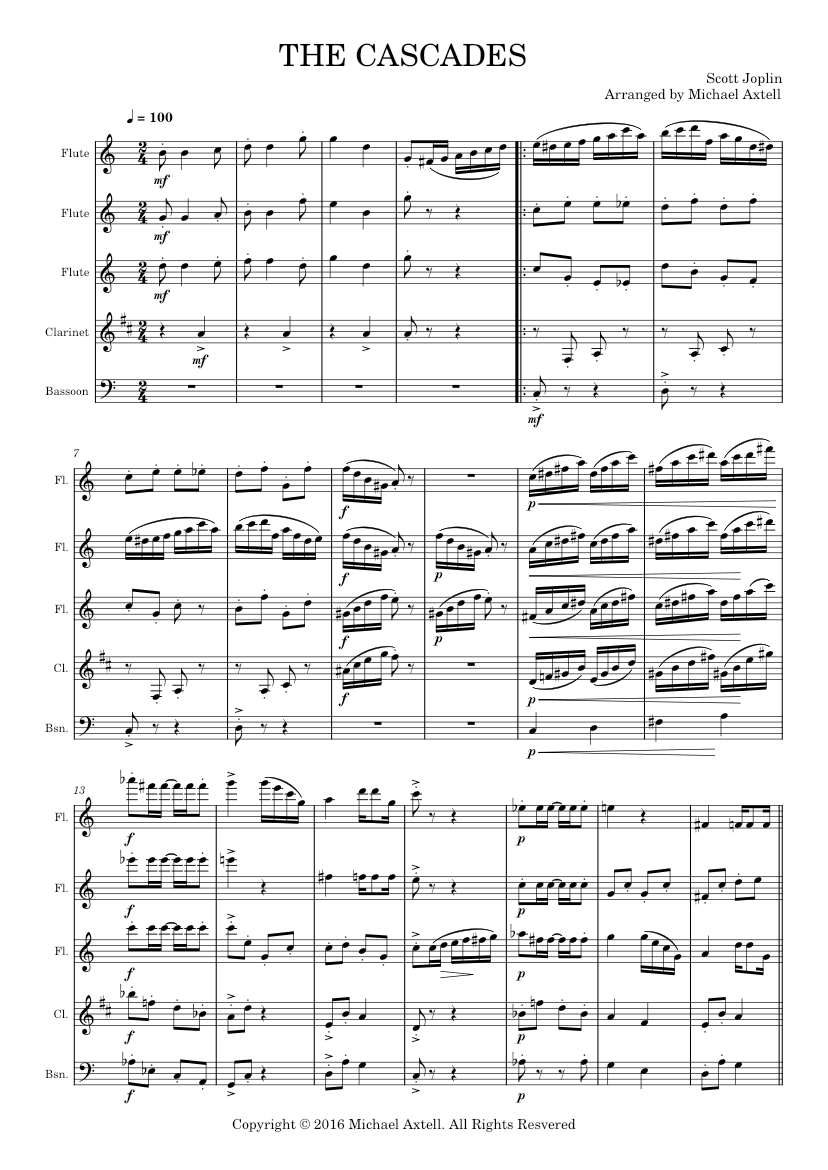 The Cascades – Scott Joplin Sheet music for Flute, Bassoon, Clarinet other (Woodwind Quintet ...