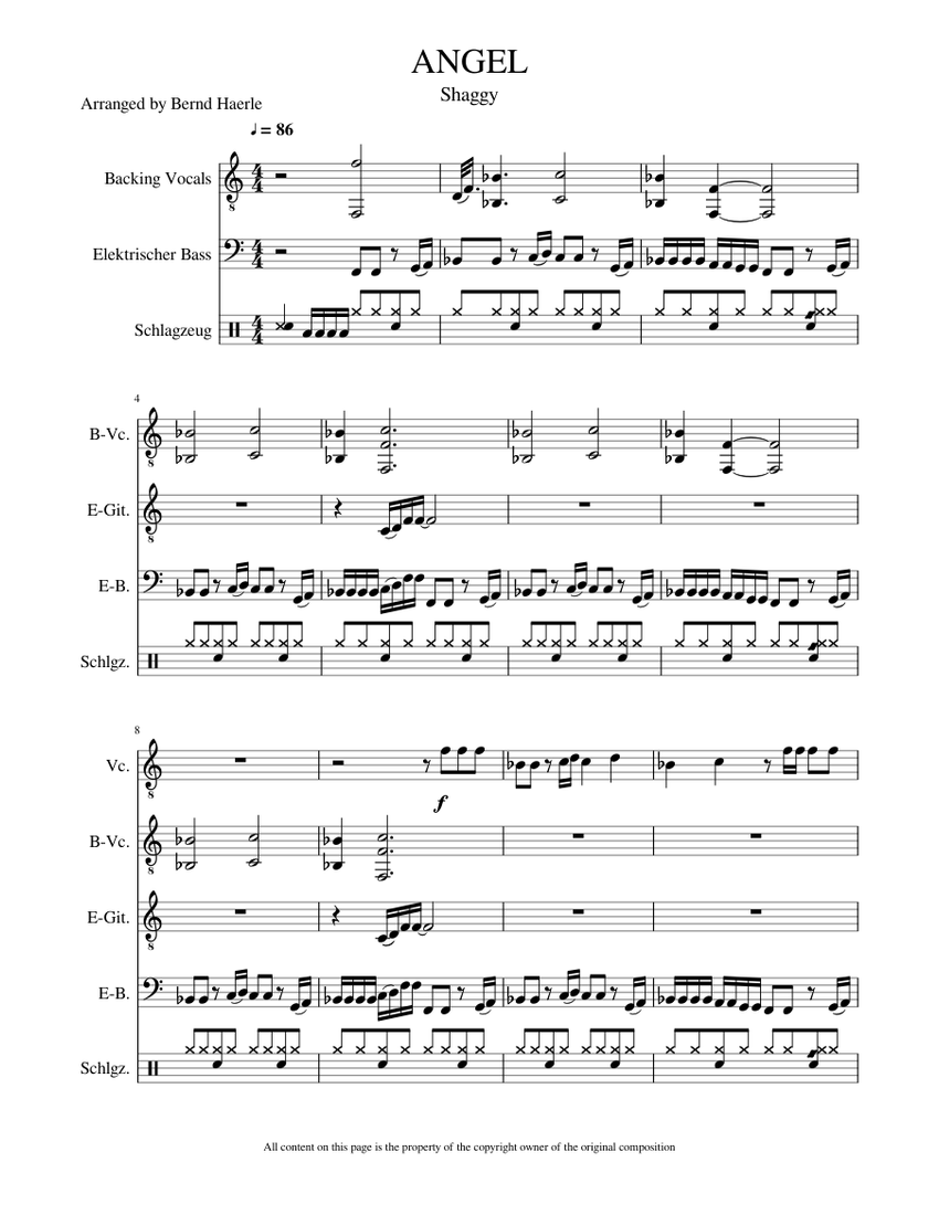 ANGEL Sheet music for Guitar, Bass guitar, Drum group (Pep Band ...