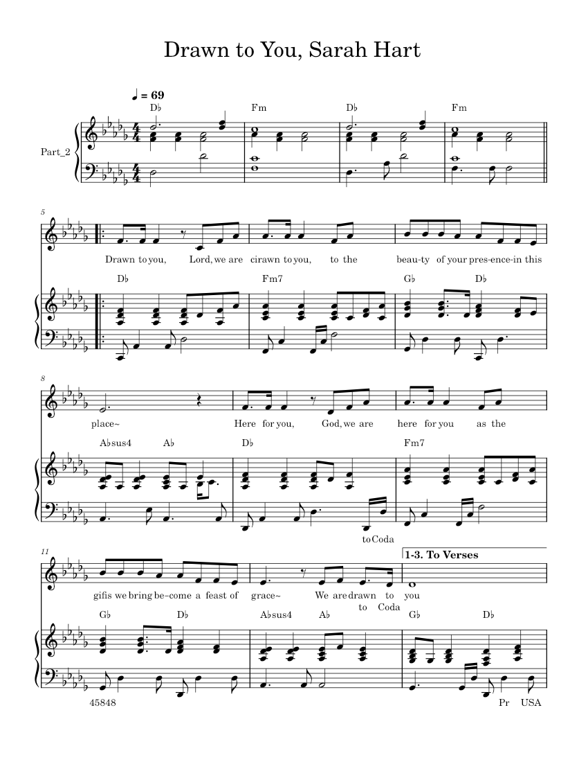 Drawn to You, Sarah Hart Sheet Music with Chords for Piano (Piano Duo ...