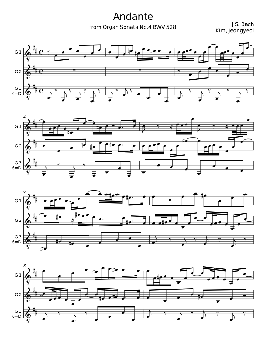 Andante - J. S. Bach Sheet music for Guitar (Mixed Trio) | Musescore.com