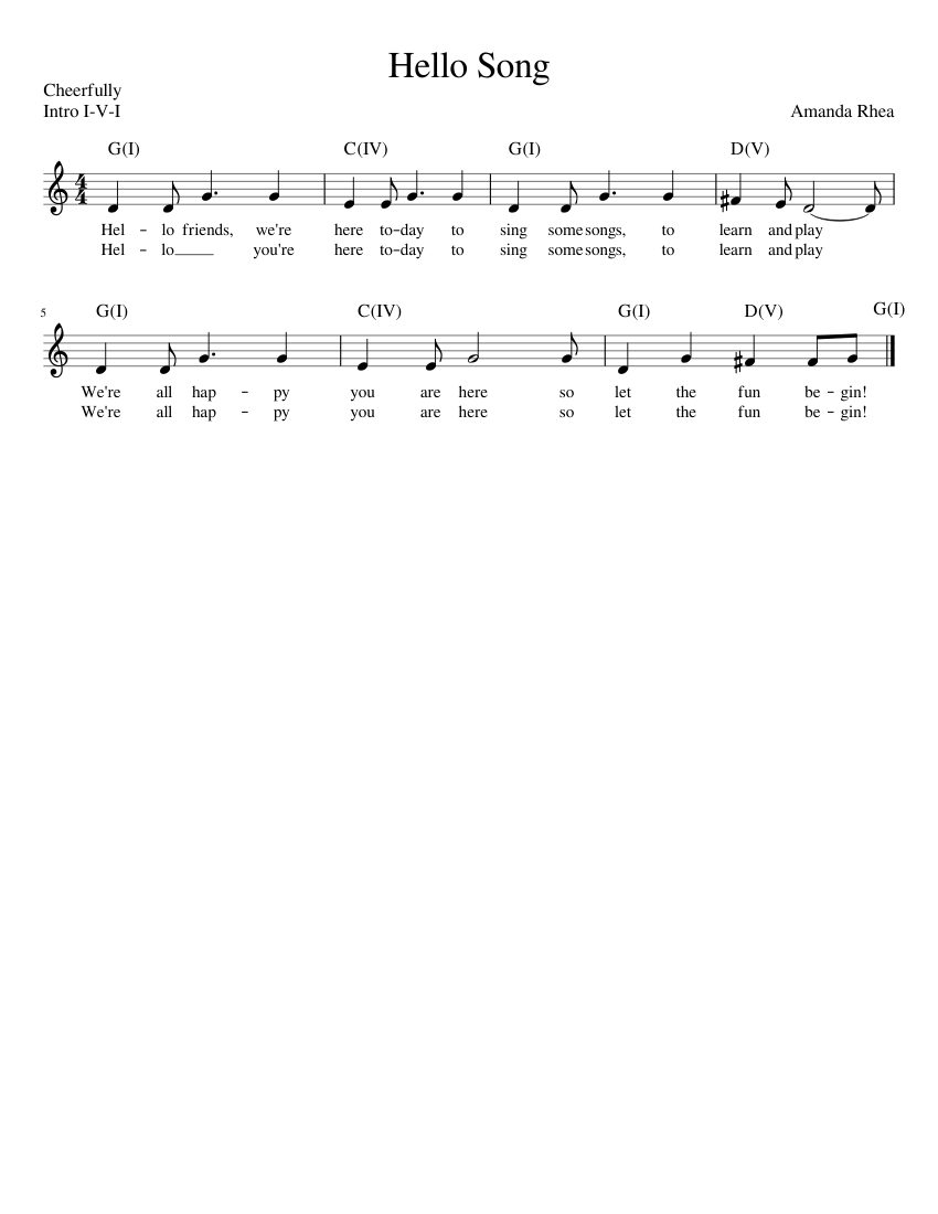 Hello Song Sheet music for Piano (Solo) | Musescore.com