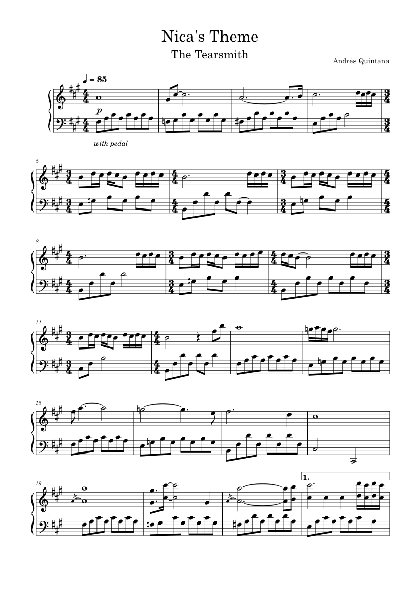 Nica's Theme ~ For Piano Sheet Music for Piano (Solo) | MuseScore.com