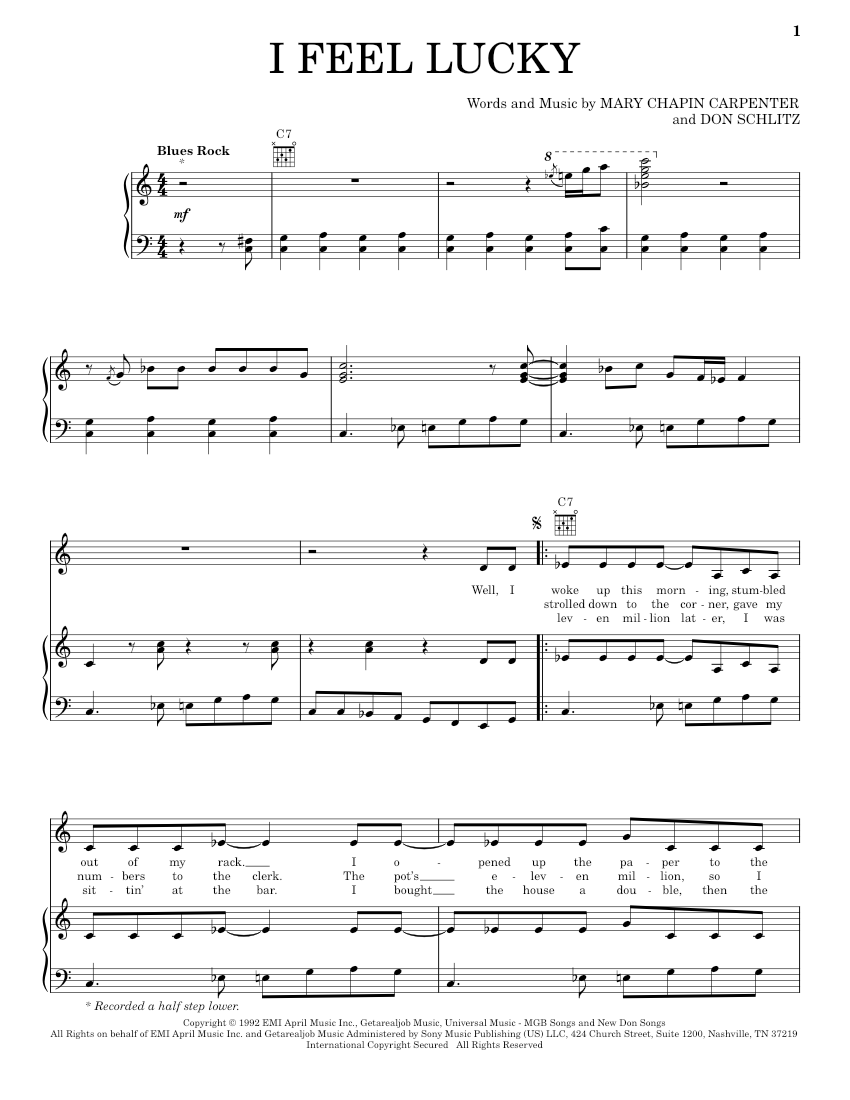 Play Official version of I feel lucky sheet music by Mary Chapin ...