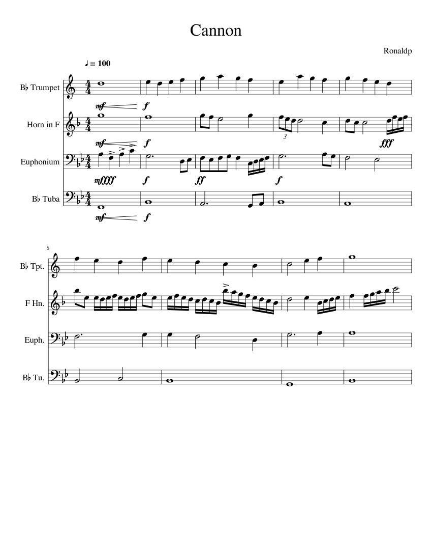 Cannon for marching band Sheet music for Euphonium, Tuba, Trumpet in b ...