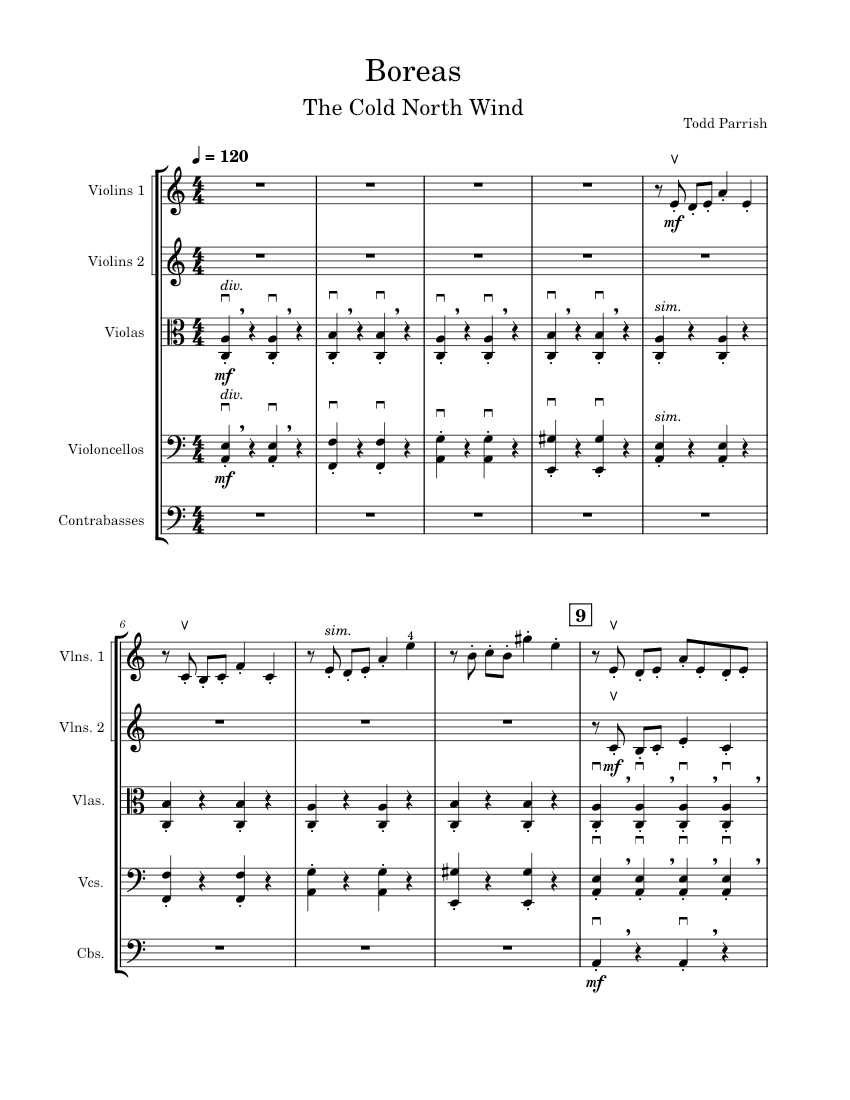 Boreas – Todd Parrish Sheet music for Strings group (String Ensemble ...