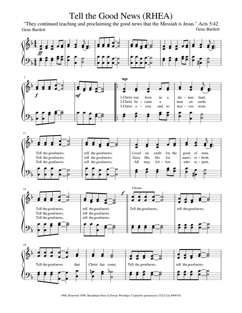 Tell the Good News (RHEA) Sheet music for Piano (Solo) Easy | Musescore.com