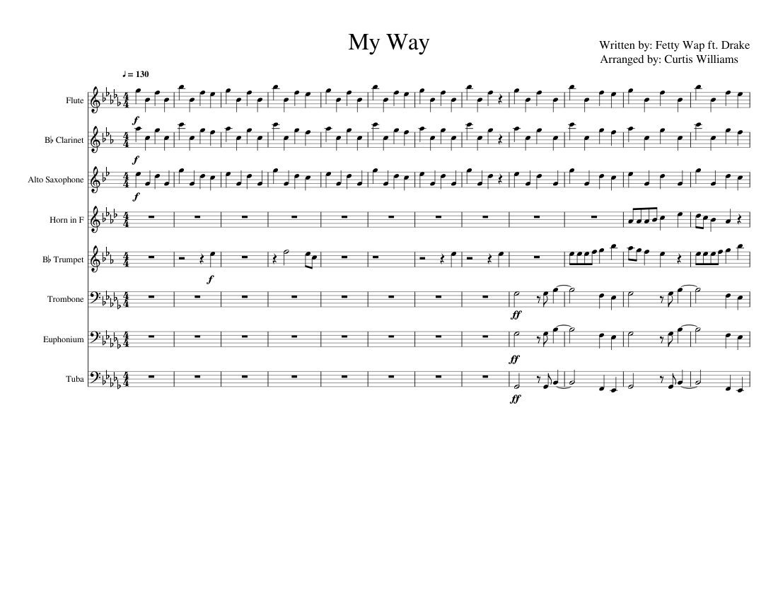 My Way by Fetty Wap ft. Drake Marching Band Arrangement Sheet music for ...