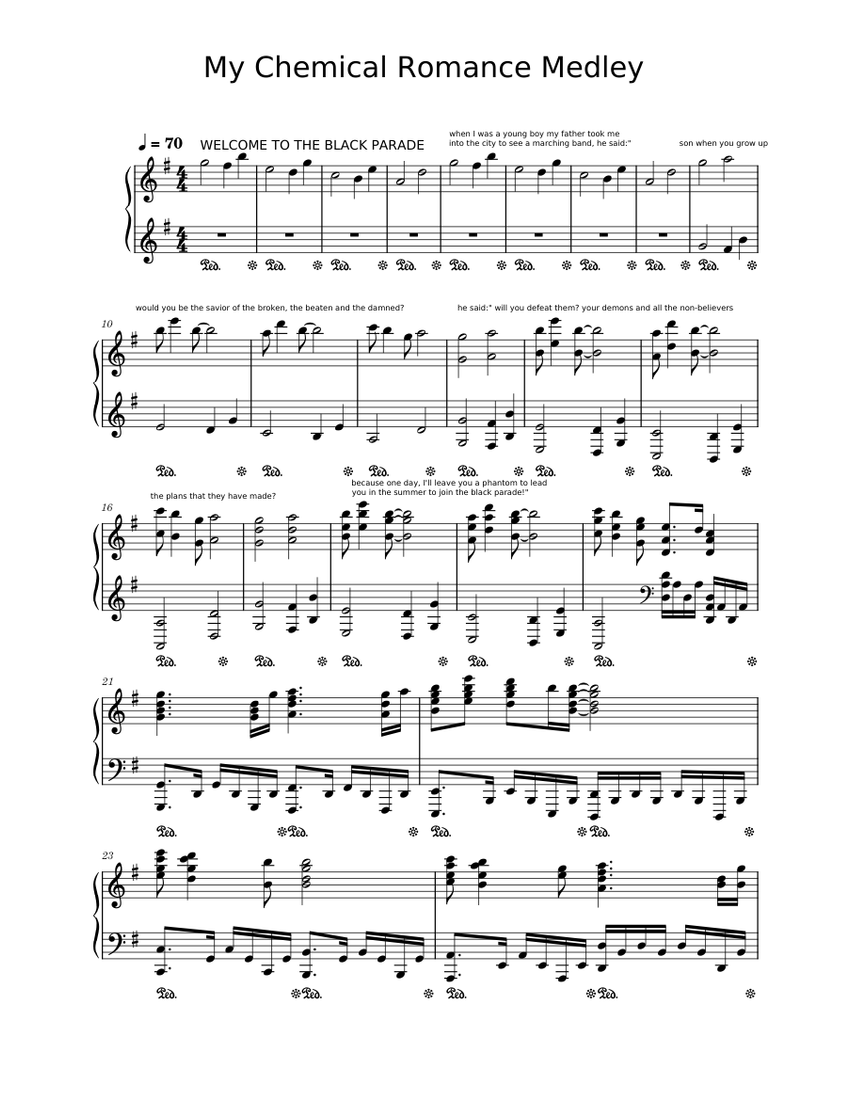 My Chemical Romance - Piano Medley Sheet music for Piano (Piano-Voice ...