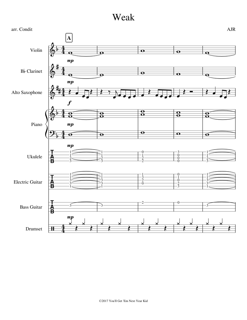 Weak Sheet music for Piano, Clarinet in b-flat, Saxophone alto, Violin ...