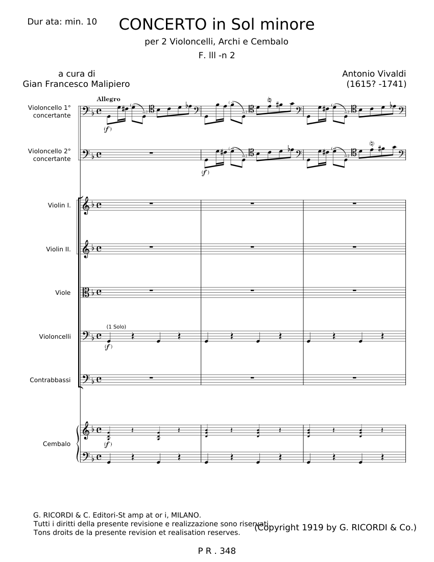 Concerto No. 2 in Sol Minore, RV315, L'Estate - Antonio Vivaldi Sheet ...
