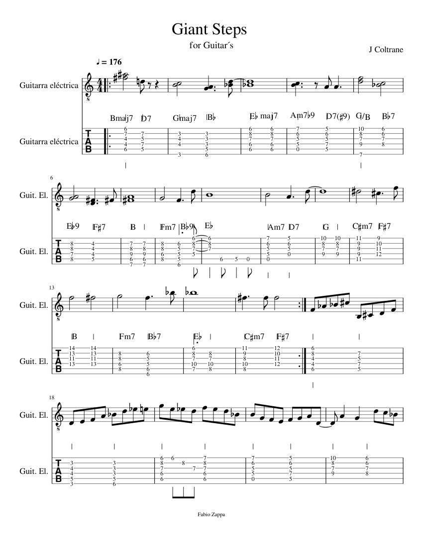J Coltrane Giant Steps Sheet music for Guitar (Mixed Duet) | Musescore.com