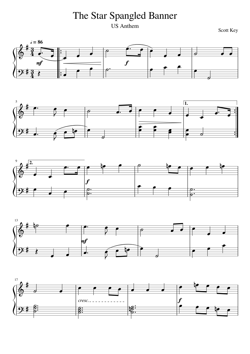 The Star Spangled Banner Sheet music for Piano (Solo) Easy | Musescore.com