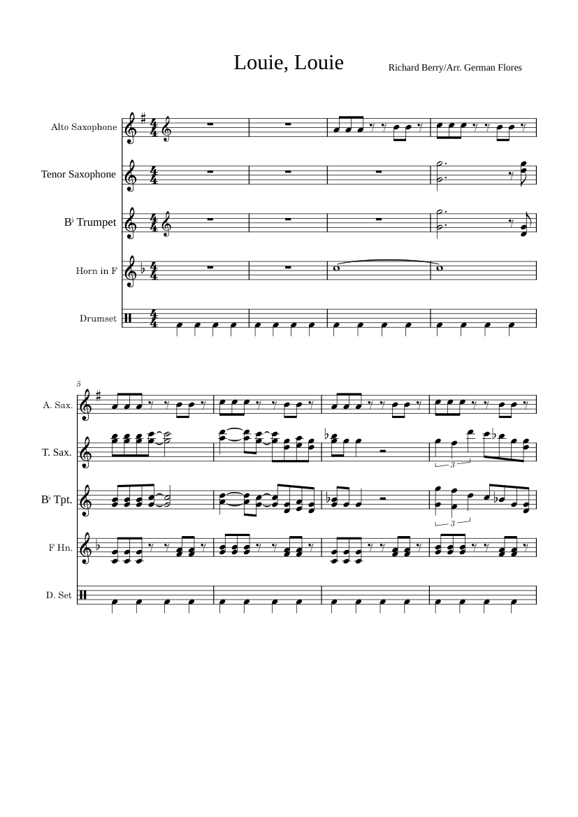 Louie Louie – The Kingsmen Louie, Louie Sheet music for Saxophone alto ...