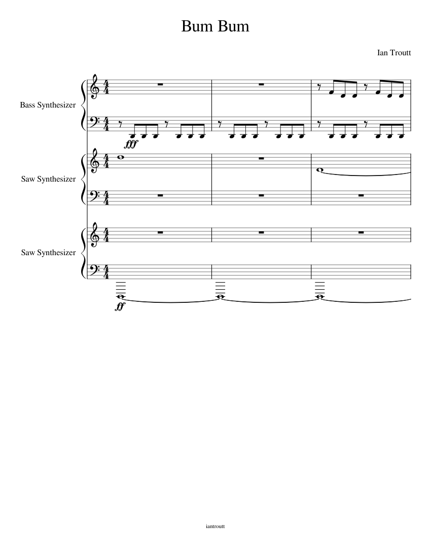 Bum Bum Sheet music for Bass guitar, Synthesizer (Mixed Trio ...