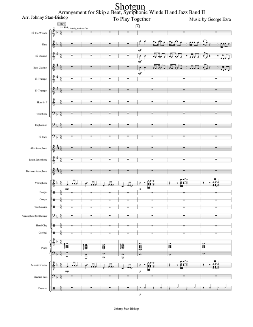 Shotgun - George Ezra Sheet music for Piano, Trombone, Euphonium, Tuba ...