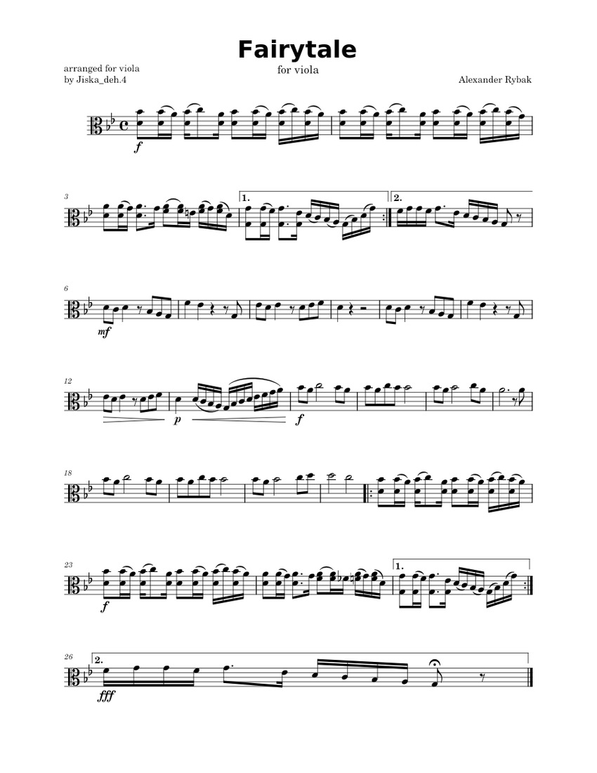 Fairytale for Viola Sheet music for Viola (Solo) | Musescore.com