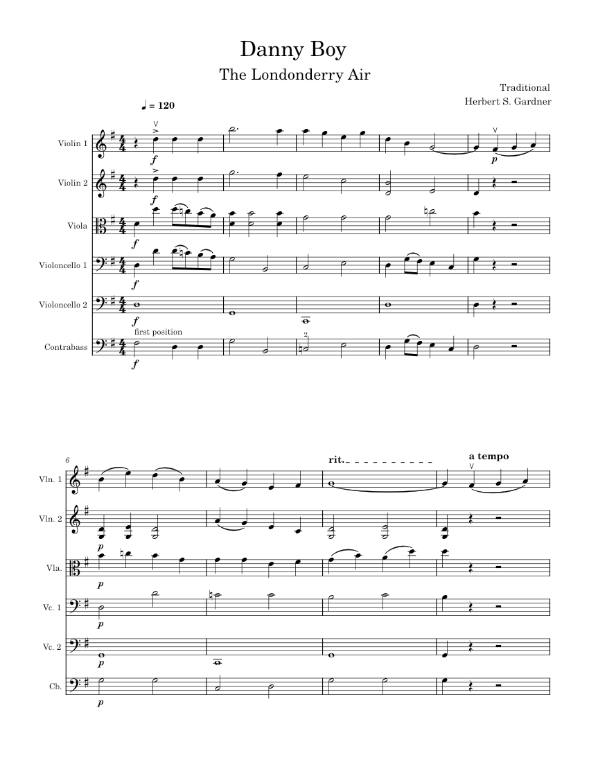 Danny Boy Sheet music for Violin, Viola, Cello, Woodwinds (other) (String Ensemble) | Musescore.com