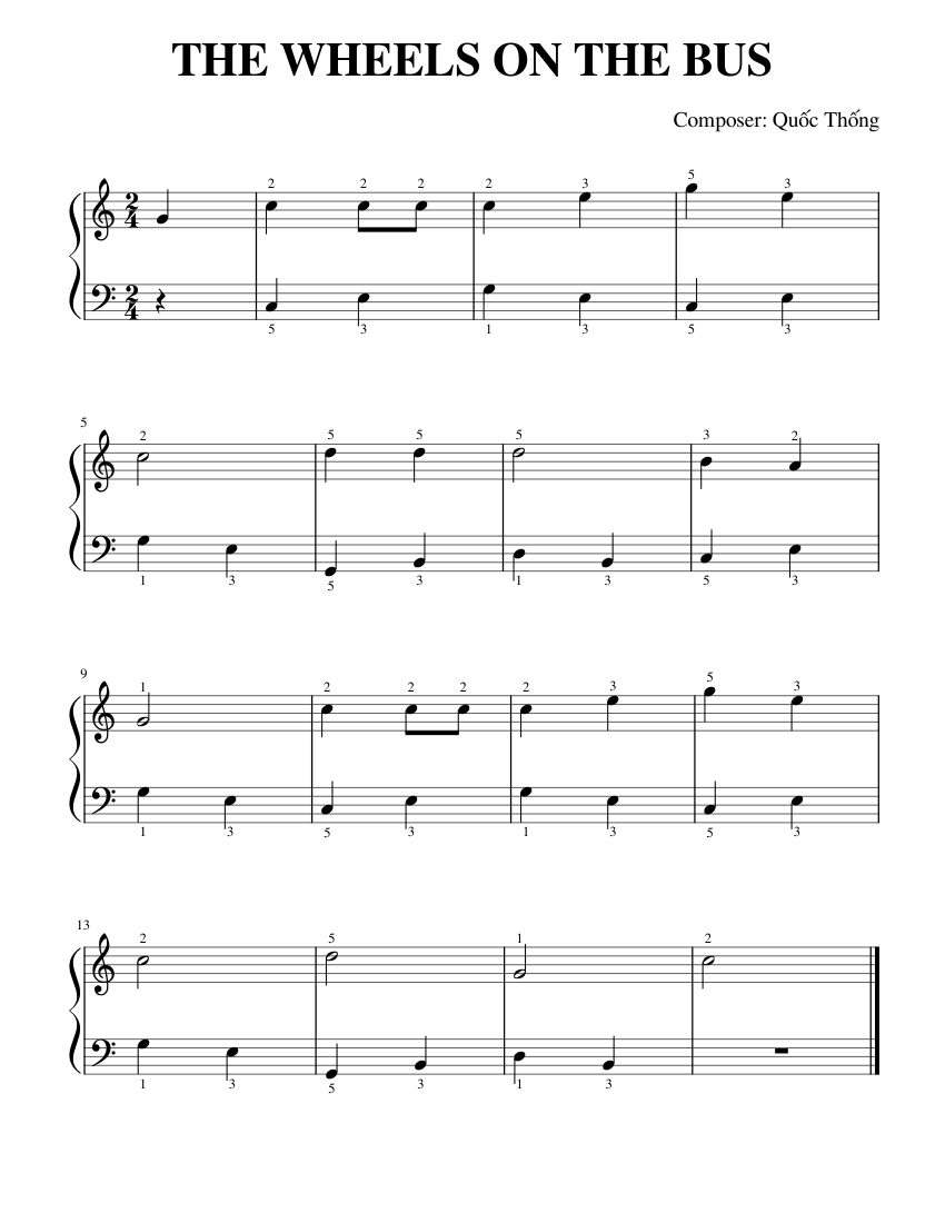 THE_WHEELS_ON_THE_BUS Sheet music for Piano (Solo) Easy | Musescore.com