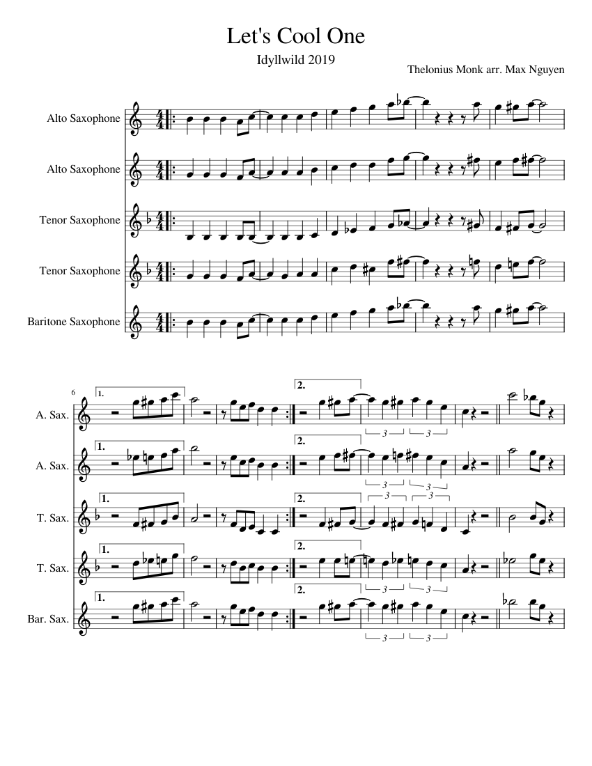 Let's_Cool_One Sheet music for Saxophone alto, Saxophone tenor ...