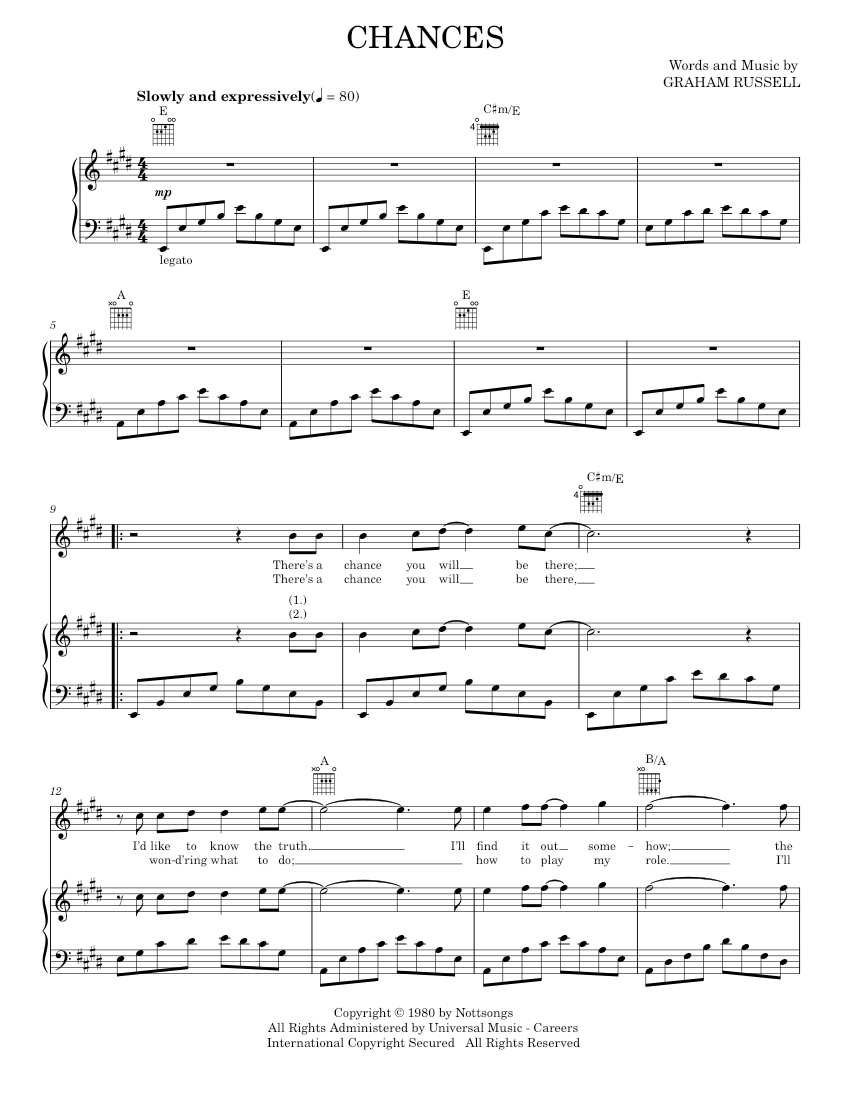 Play Official version of Chances sheet music by Air Supply for Piano ...
