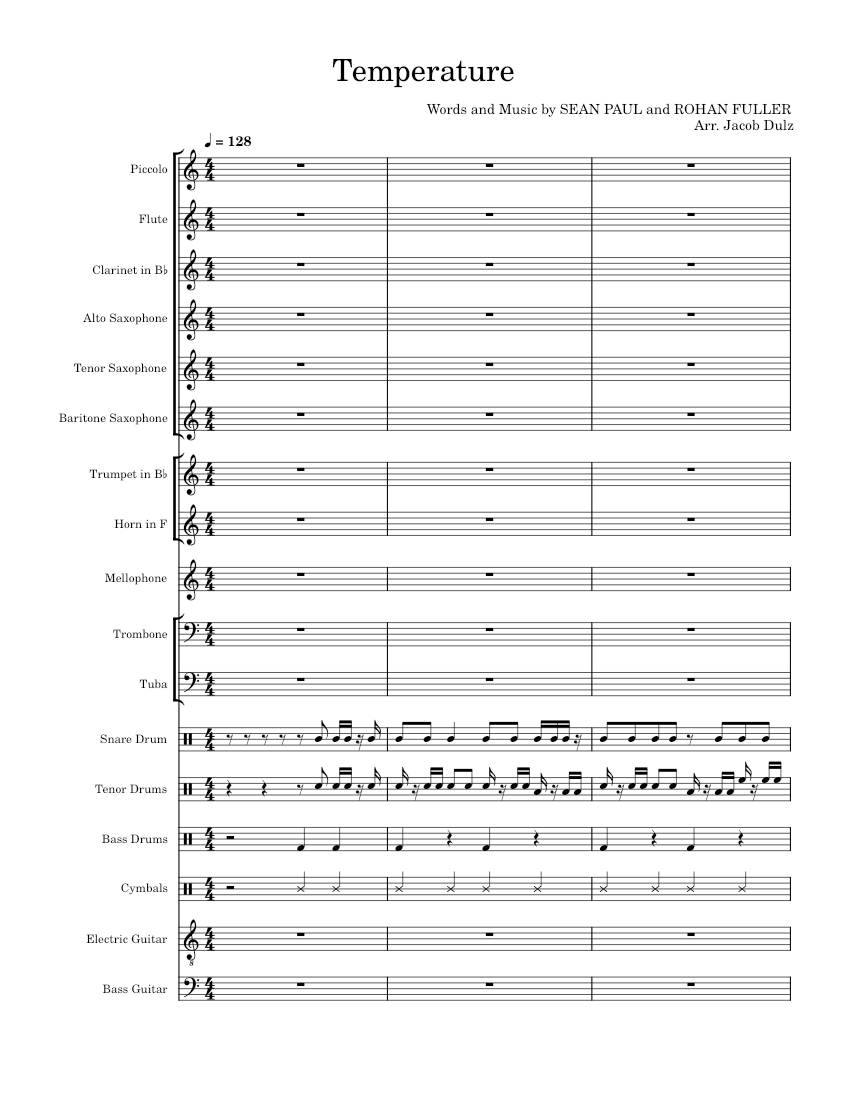 Temperature – Sean Paul Temperature Stand short Sheet music for ...