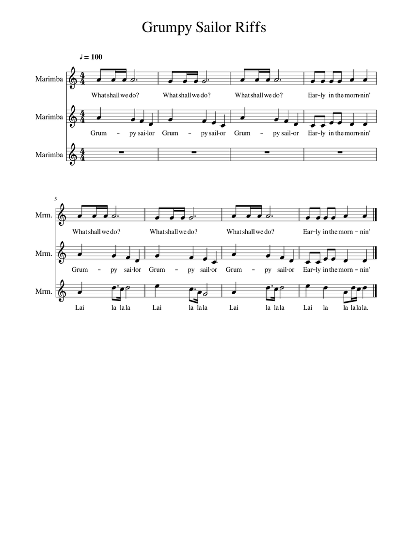 Grumpy Sailor Riffs on xylophone Sheet music for Marimba (Percussion Trio) | Musescore.com