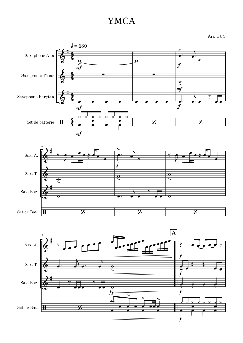 YMCA Sheet music for Saxophone alto, Saxophone tenor, Saxophone ...
