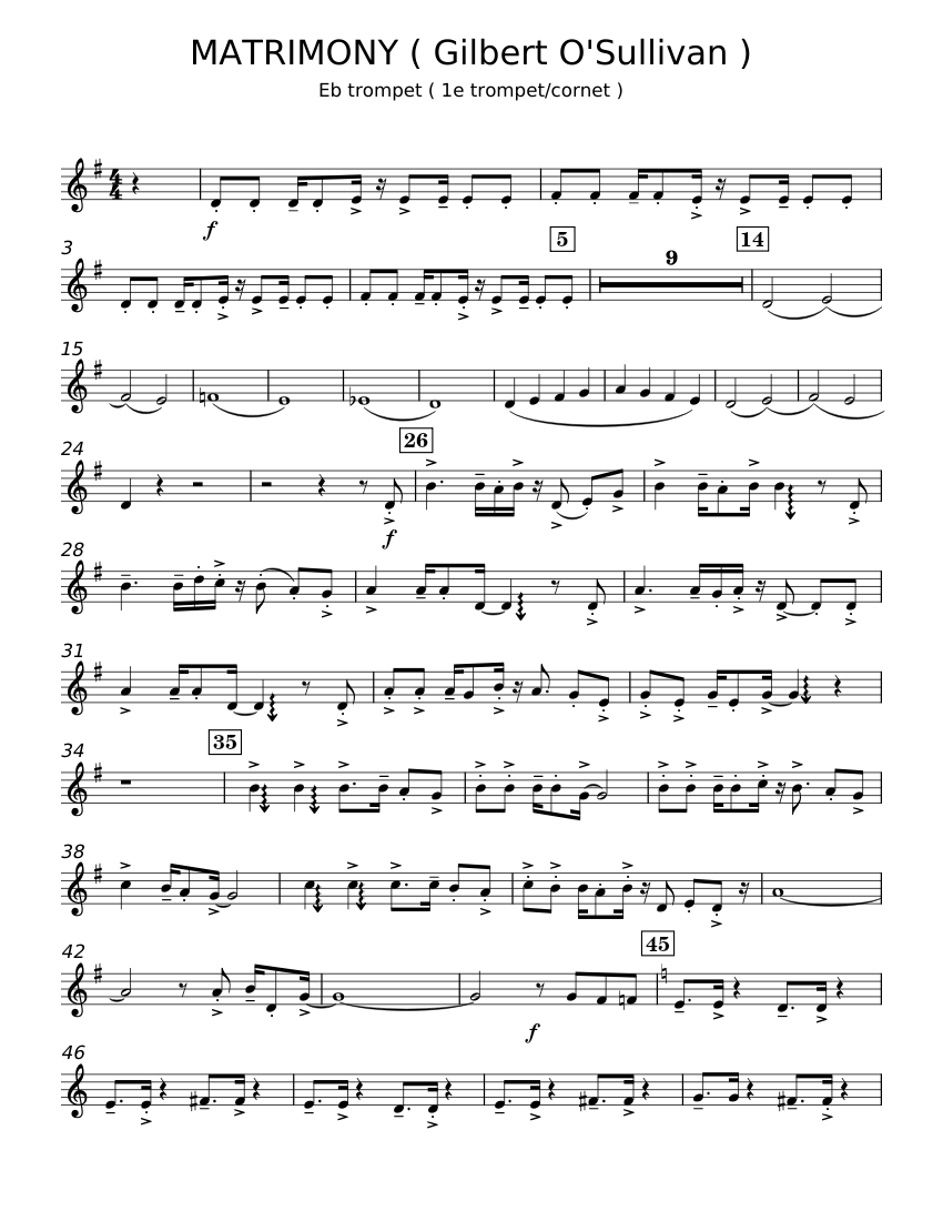 Matrimony - Gilbert O'Sullivan Sheet music for Cornet (Solo ...