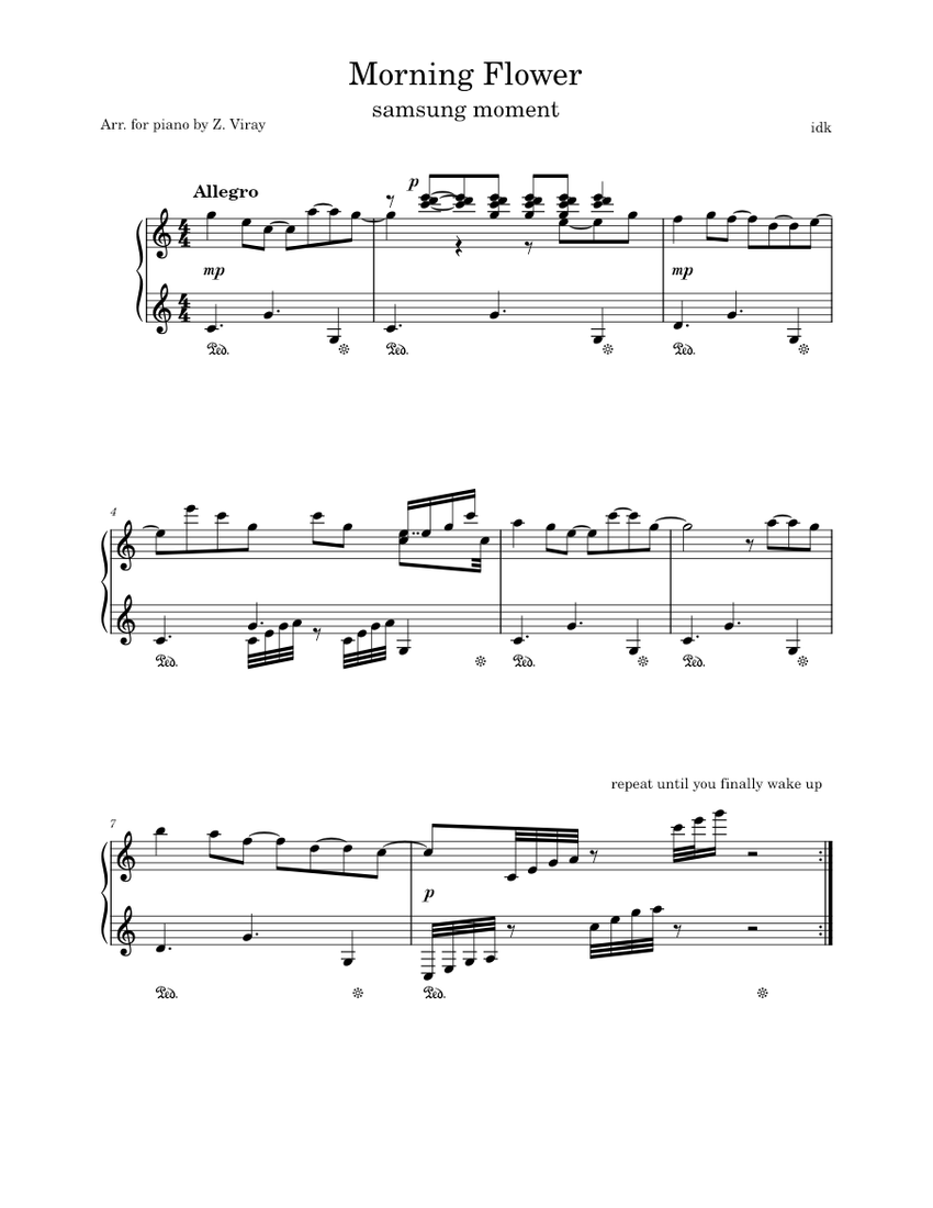 Samsung Alarm - Morning Flower (Arr. for Solo Piano by Z. Viray) Sheet ...