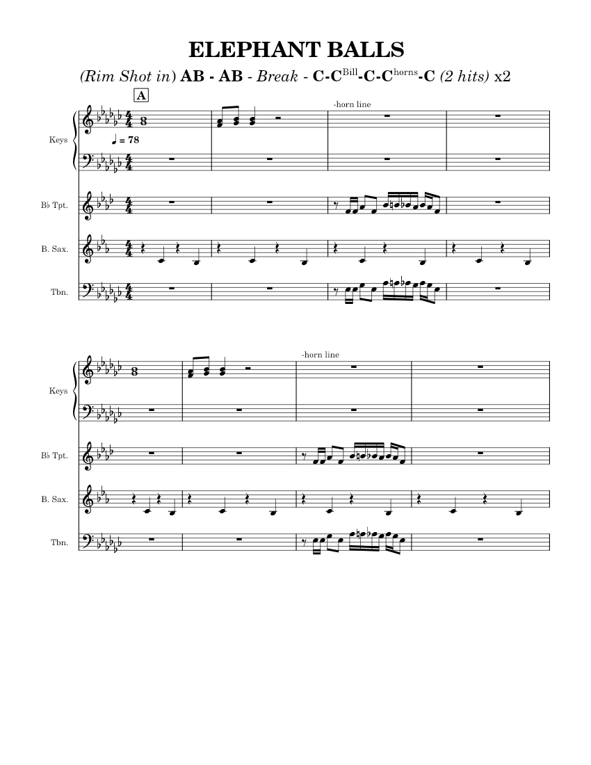 Elephant Balls Chart Sheet music for Piano, Trombone, Saxophone baritone, Trumpet in b-flat ...