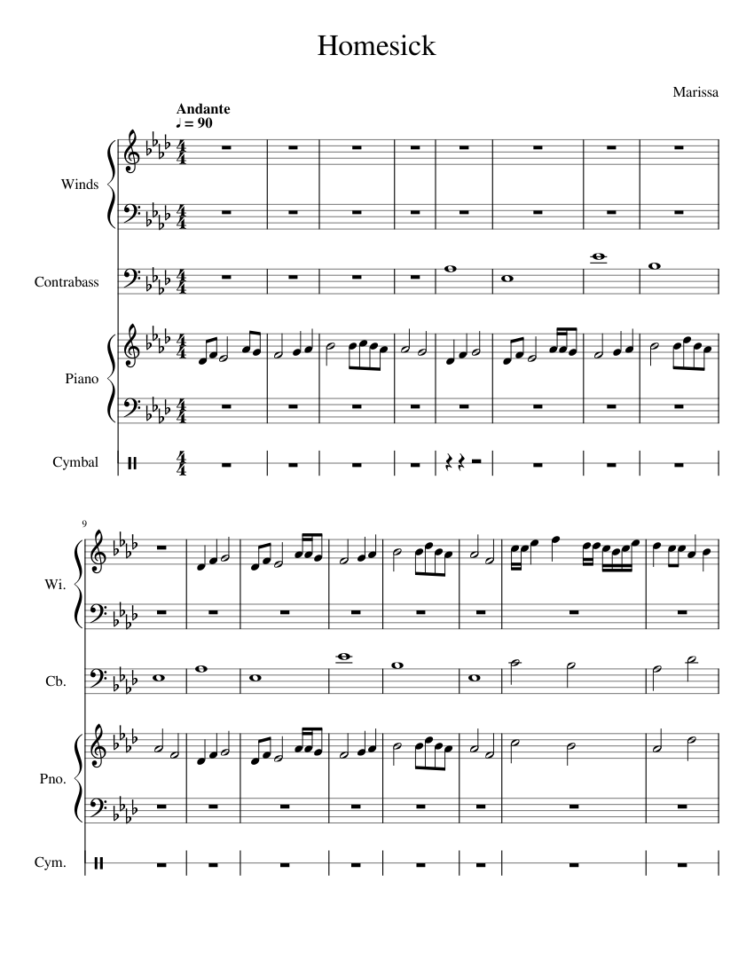 Homesick Sheet music for Piano, Contrabass, Crash, Woodwinds group ...