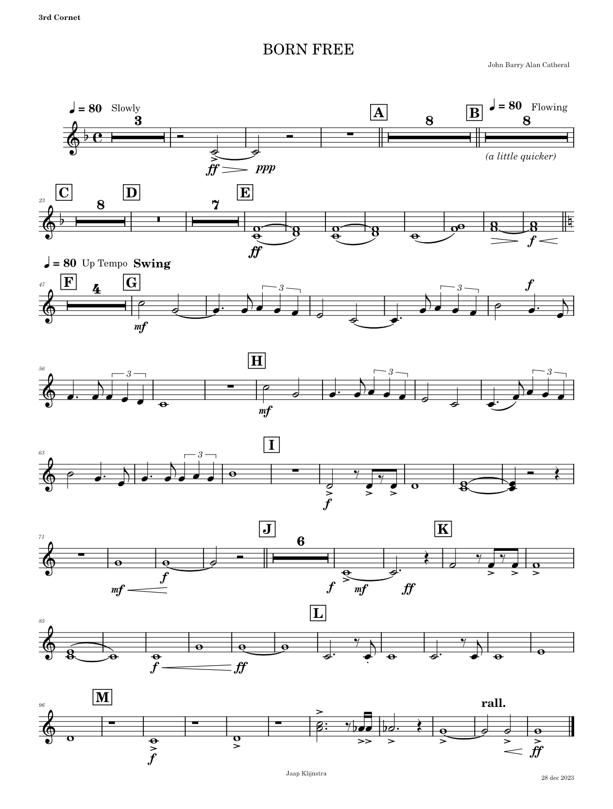 Born free – John Barry Born Free Sheet Music for Trumpet other (Brass ...