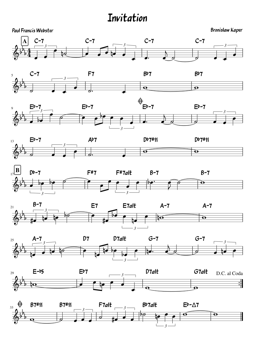 Invitation Sheet Music with Chords for Piano (Solo) easy | MuseScore.com
